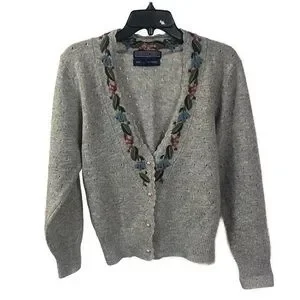 Vintage | Sweaters | Vintage Floral Embroidered Cardigan Sweater ...
